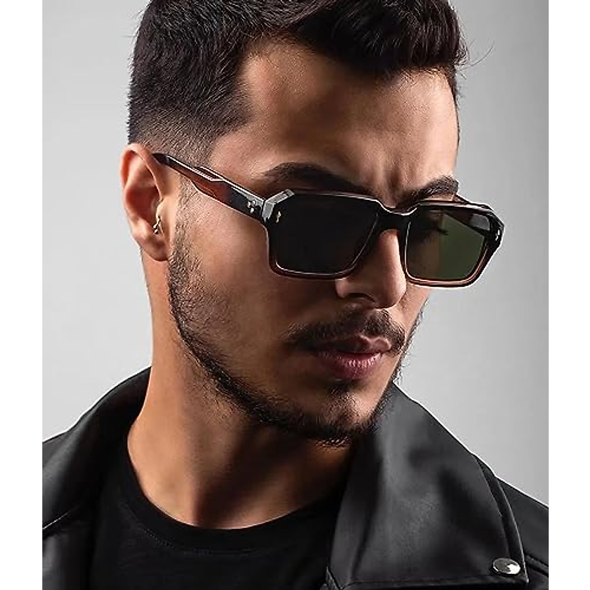 EYLRIM Square Frame Sunglasses for Women Men Fashion Rectangle Sun Glasses UV400 Protection Black Shades(A1 Black/Grey)