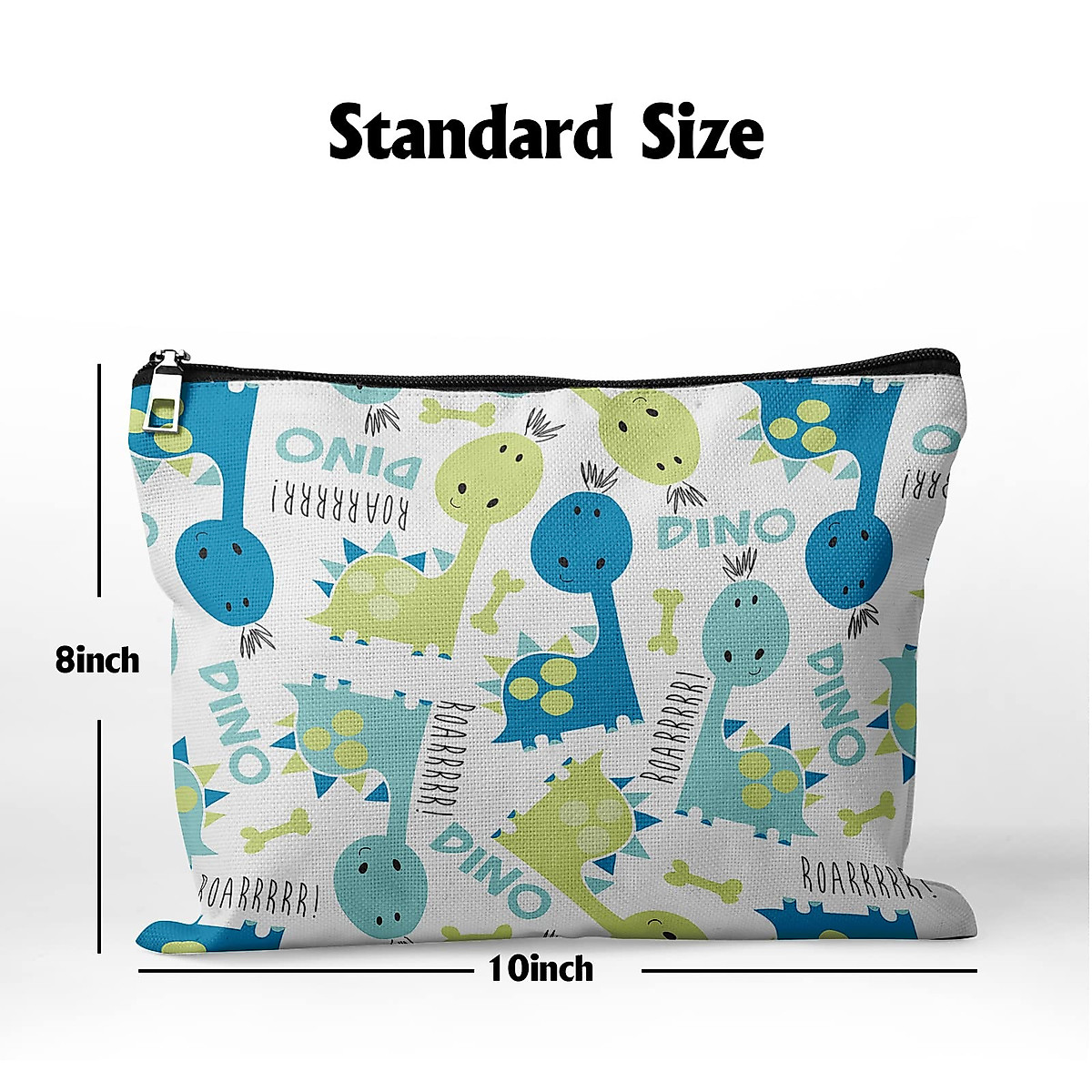 Cafl Cute Dinosaur Makeup Bag Cute Dino Make Up Bag Zipper Cosmetic Pouch Large Toiletry Bag Travel Linen Make Up Organizer for Purse for Women 10×8Inch