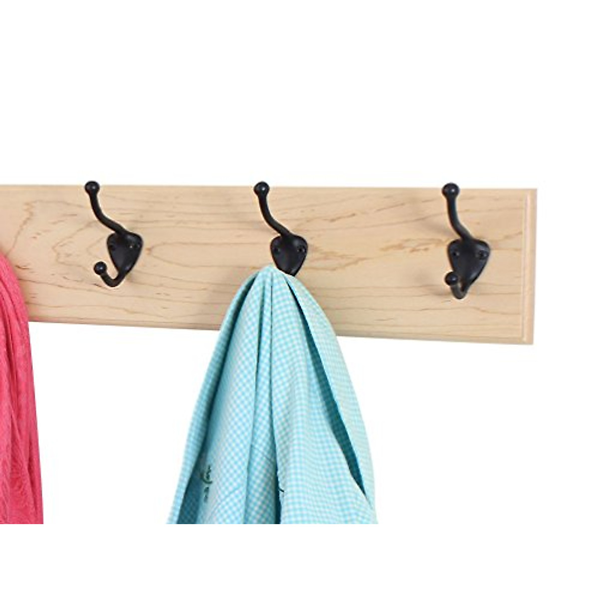 Maple Coat Rack with Bronze Hat & Coat style Hooks 4.5" Ultra-Wide (Natural, 36" x 4.5" with 7 Hooks)