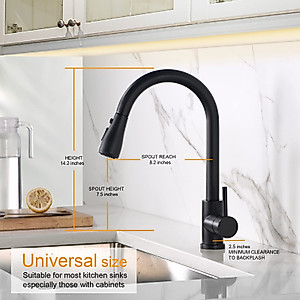 Sink Faucet, Black Kitchen Faucet with Pull Down Sprayer VFAUOSIT Commercial Stainless Steel Laundry Single Handle Pull Out Kitchen Faucets with Deck Plate, with Matte Black Deck Plate