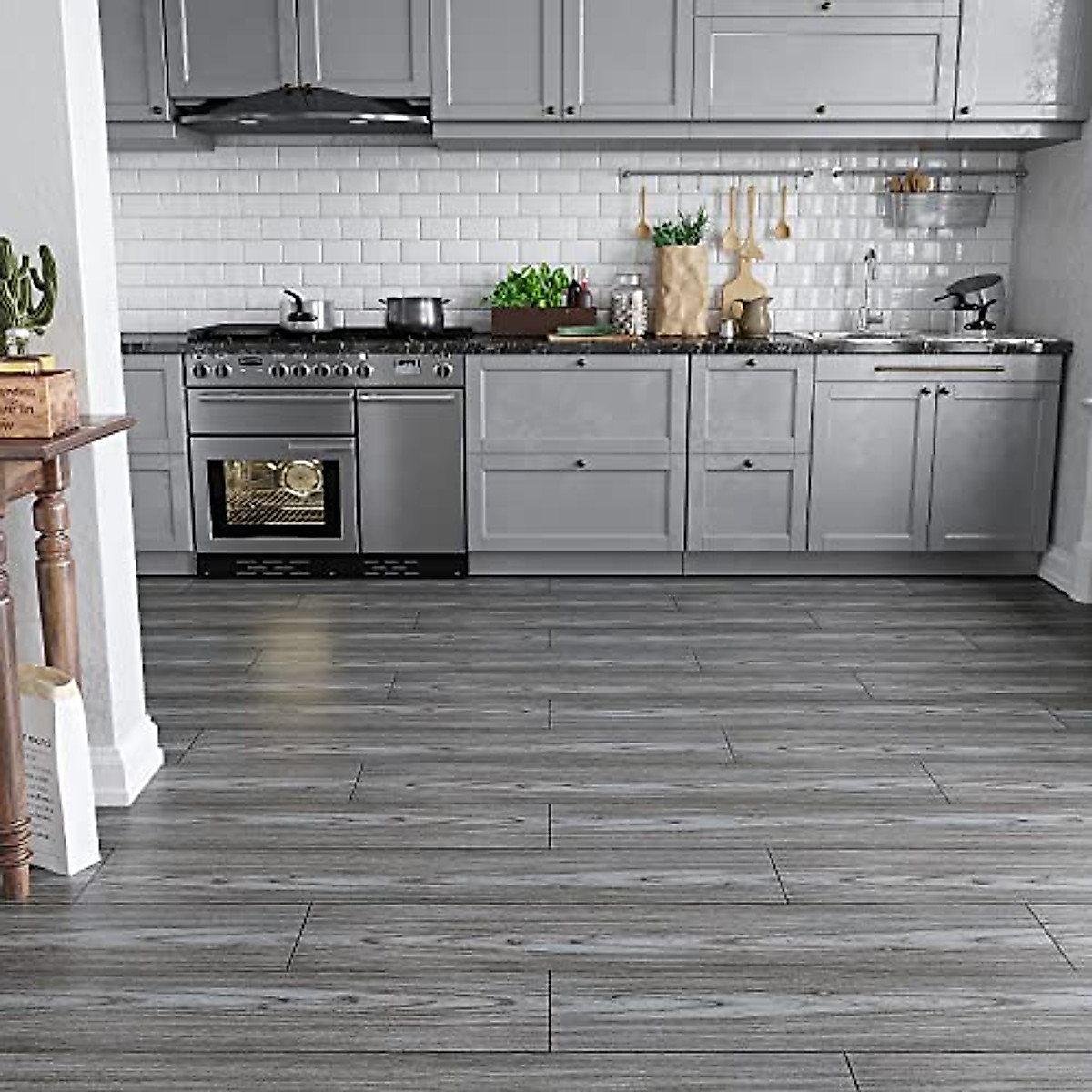 VEELIKE 6''x36'' Grey Oak Wood Peel and Stick Floor Tile Waterproof Bathroom Kitchen Grey Wood Vinyl Plank Flooring 36-Pack, 54 Sq. Ft, Self Adhesive Laminate Flooring for Living Room Bedroom RV
