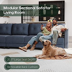 LLappuil Modular Sectional Sofa with Chaise, 8 Seater Reversible L Shaped U Shape Sectional Couch with Storage, Denim Blue