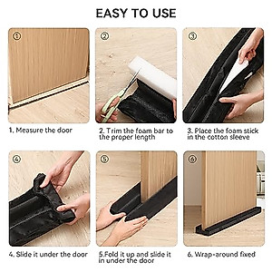 ASWEI Under Door Draft Stopper, 34.5x2'' Door Stoppers for Bottom of Door, Two Side Adjustable Foam Under Door Noise Stopper Block Cold Air and Noise, Door Sweep Easy Install, Not Damage Door (Black)