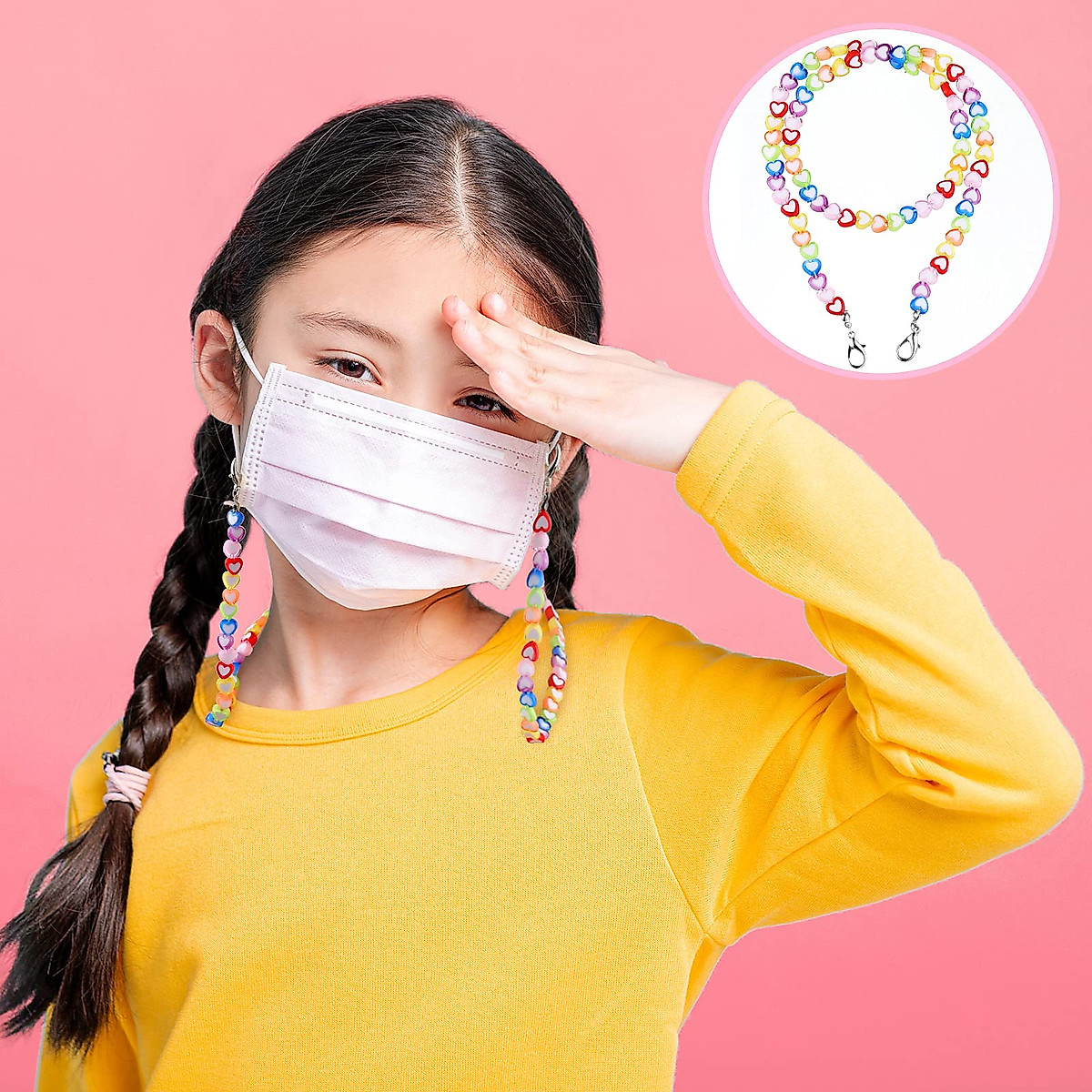 MTLEE 6 Pieces Kids Mask Lanyard Cute Beaded Glasses Chain Mask Necklace Holder with 12 Eyeglasses Chain Ends for Women Girls for Students School Present (Cute Style)