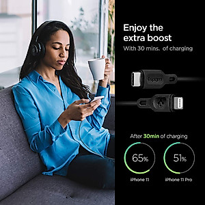 Spigen DuraSync USB C to Lightning Cable [3ft MFi Certified] [Supports Power Delivery] Works with iPhone XR, XS, XS Max, X, 8, 8 Plus and iPad with Lightning Charger Port (Black 2 Pack)