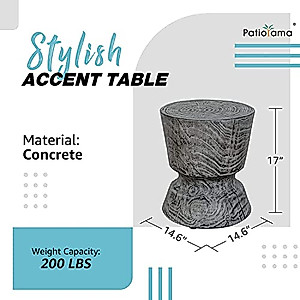 Yangming 14.6 Inch Weather Resistant Concrete, Small Round End Lightweight Side Table for Outdoor Indoor Patio Yard Balcony Garden, Grey