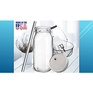 Reusable Boba Bubble Smoothie Cup Regular Mouth 24 oz Glass Mason Jar with Wide STAINLESS STEEL Straws Boba Cup and Lid and Straw-Drinking Lid- 100% ECO FRIENDLY by Jarming Collections