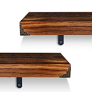 Ameegoo Rustic Wood Floating Shelves for Wall Storage Set of 2 Farmhouse Wooden Shelves Wall Mounted Wide Natural Wood Floating Wall Shelf for Living Room Bedroom Bathroom Office (Flame-16 x 5.5'')