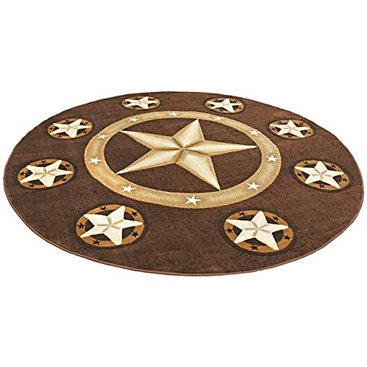 Champion Rugs Rustic Western Texas Star Pattern Geometric Revolving Stars Country Style Brown Area Rug (5 Feet X 5 Feet Round)