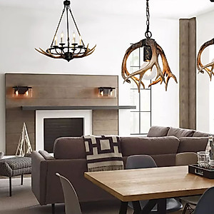 QIANLU Antler Chandeliers Rustic Pendant Light 1Light 10" W for Kitchen Living Room Dining Room Coffee Bar Farmhouse Antler Light Fixture