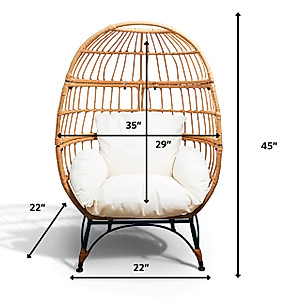 Kids Size Wicker Egg Chair, Indoor Outdoor Patio Backyard Deck Lounger Bubble Seat, With Cushion, Room & Home Décor - Chair Measures 22” x 29” x 35” Floor To Top Height - 45”, Weight Capacity 250 lbs.