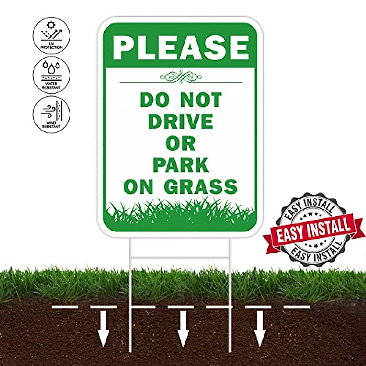 Please Do Not Drive Or Park On Grass Sign, 2Pack Keep Off The Grass Yard Sign with Metal Wire H-Stakes, 16" x12" Stay Off Grass Signs Double Sided UVresistance, Waterproof, Easy to Install