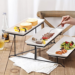 ZONEYILA Large 3 Tiers Serving Tray, 14 Inch Serving Platters with Collapsible Stand, Porcelain Serving Dishes for Entertaining, Suitable for Party Buffet Cupcake Dessert Table Display