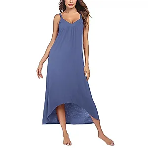 Ekouaer Women's Sleeveless Long Nightgown Full Slip Nightdress Soft Sleepdress V Neck Nightshirt Blue Large