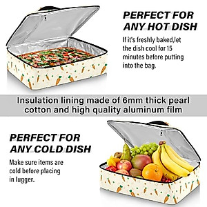 Kcldeci Insulated Thermal Food Carrier Insulated Casserole Carrier for Hot or Cold Food,Carrot Pattern Insulated Tote Bag for Potluck Cookouts Parties Picnic,Lasagna Lugger