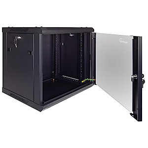 NavePoint 9U Server Cabinet Wall Mount Rack Enclosure Includes 2 Fans, Locking Glass Door, Removable Side Panels – 9U Network Cabinet 17.7” Deep, 19 Inch Server Rack for IT and A/V Equipment
