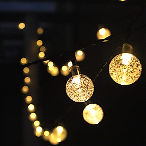 Solar Outdoor String Lights 60 LED Waterproof Solar Powered Patio Lights with 8 Lighting Modes, Crystal Globe Lights for Outside Garden Porch Balcony Yard Wedding Party Decor, 35.6FT, Warm White