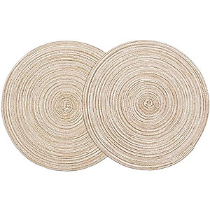 SHACOS Round Braided Placemats Set of 6 Washable 15 inch Round Placemats Kitchen Table Place Mats Round Table Mats (Beige, 6)