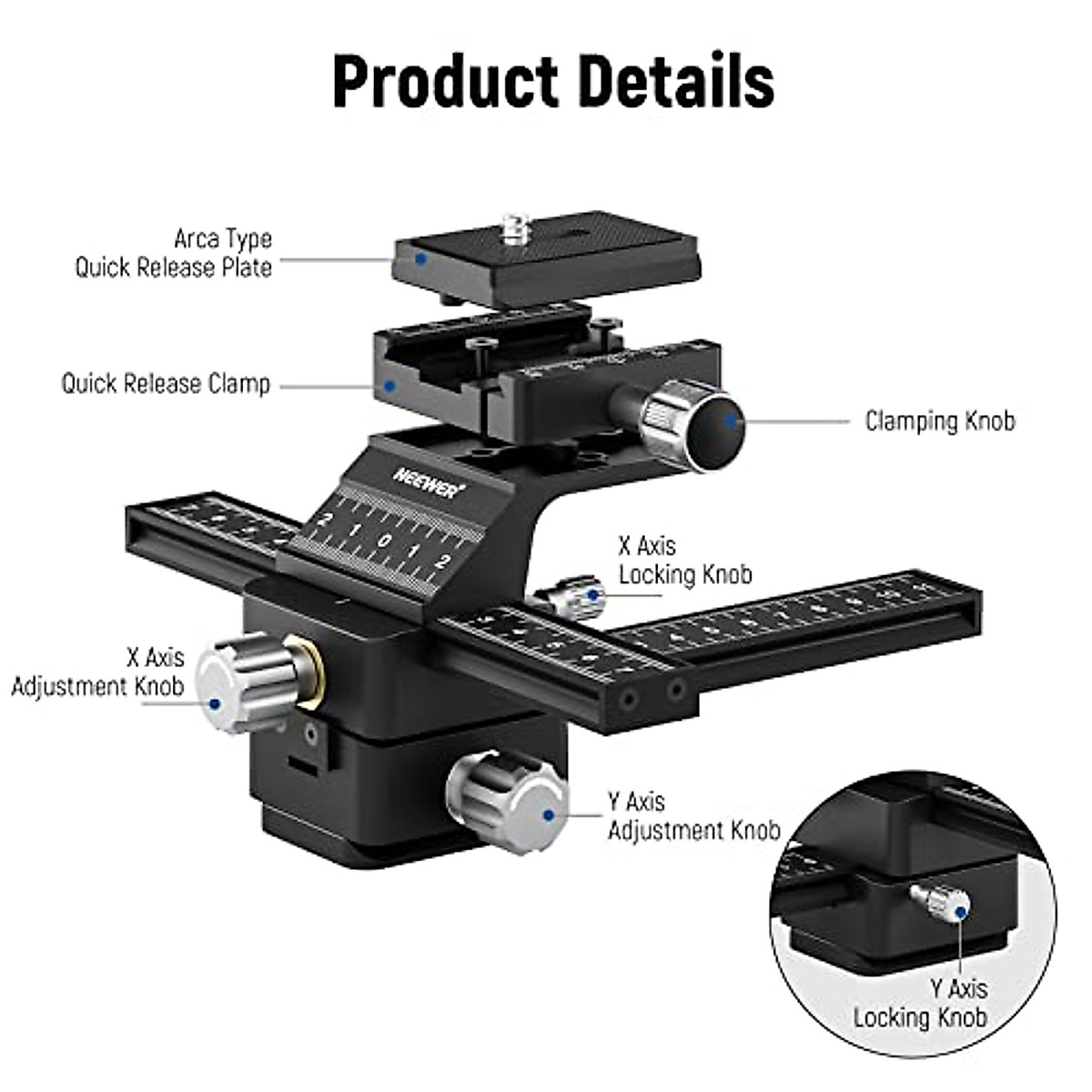NEEWER 4-Way Macro Focusing Rail Slider with Quick Release Plate, 1/4”-20 Thread for Macro Photography and Close-Up Shooting, Compatible with Canon Nikon Fujifilm Sony DSLR Mirrorless Camera