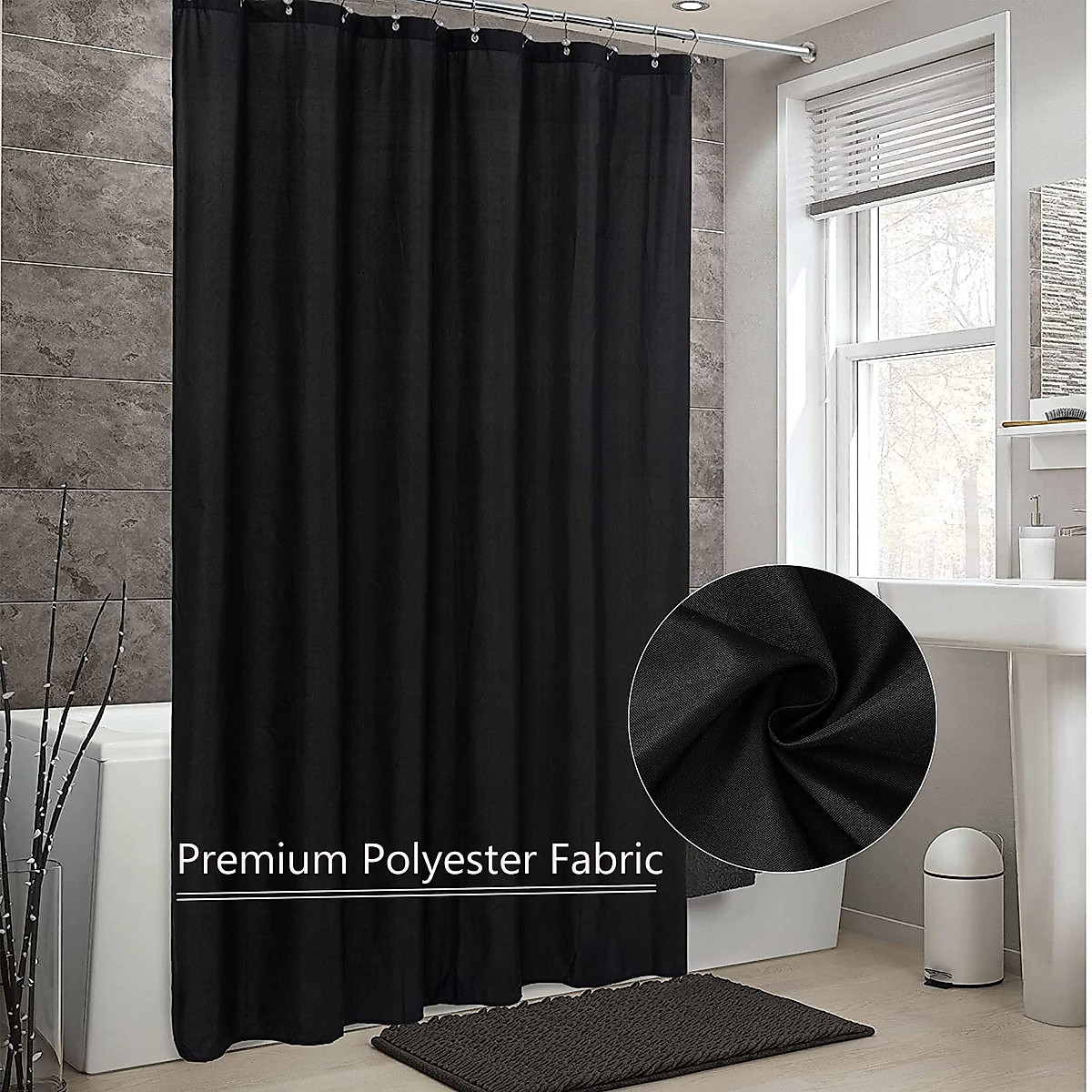 LLSCL Fabric Shower Curtain Liner, Waterproof Hotel Quality, Bathroom Curtains Rust Resistant Grommets, 72 x 72 Machine Washable (Black)