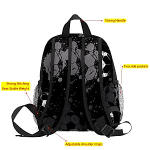 Kids School Bag Girls Boys Preschool Toddler Backpack for Boy Girl Lightweight Shoulder Book Bag for Kids Perfect Back Pack for Toddler to Kindergarten Football Soccer Black White