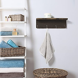 LIANTRAL Coat Rack Wall Mount with Shelf, 2 Pack Coat Hooks Wall Mounted Rustic Wall Mounted Coat Rack with 4 Hooks for Wall Decor, Entryway, Mudroom, Hallway, Bedroom, Bathroom, Kitchen(Brown)