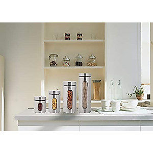 PENGKE Canisters Set,4 Piece Silver Stainless Steel Canister Set with Glass Windows,Perfect for Kitchen Canning Cereal,Pasta,Sugar,Beans,Spice