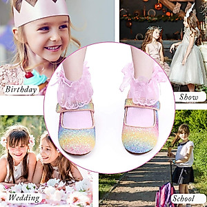 ADAMUMU Flower Girls Dress Shoes Toddler Glitter Rainbow Ballerina Flats Sparkly Mary Jane Slip on Shoes in Wedding Party Holiday Wearing