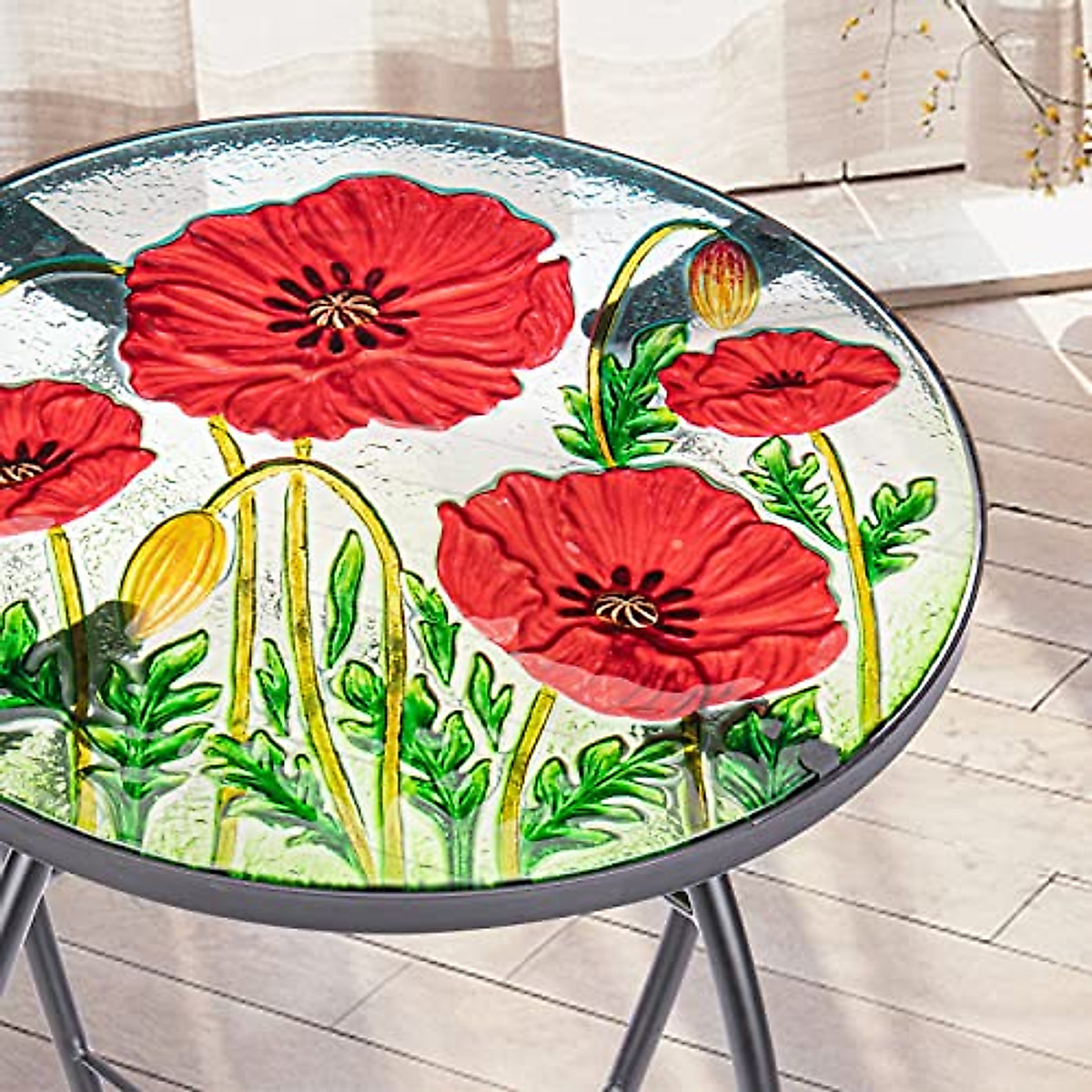 MUMTOP Outdoor Side Table - Small Mosaic Patio Table, Poppy 14” Accent Round Side Table Glass Plant Stand for Garden Patio Living Room