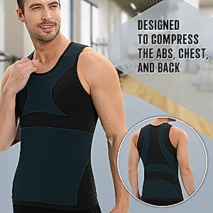 PODFAN Gynecomastia Compression Shirt for Men, Slimming Tank Top Undershirts, Mens Body Shaper Vest(Black,X-Large)
