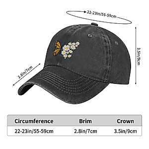 Butterfly Ball Hat for Teen Girls Women Washed Cotton Denim Baseball Cap Fashionable Adjustable Daisy