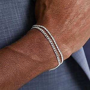 Poaiiu Silver Layered Chain Bracelets Sets for Men Women Silver Rope Figaro Cuban Link Chain Bracelets Set Men Jewelry Gifts for Dad Boyfriend Husband