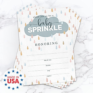 Canopy Street Raindrops Baby Sprinkle Invitations / 25 Fill In Baby Shower Cloud Invites / 5" x 7" Flat Modern Rainbow Baby Shower Party Invitation/Made In The USA