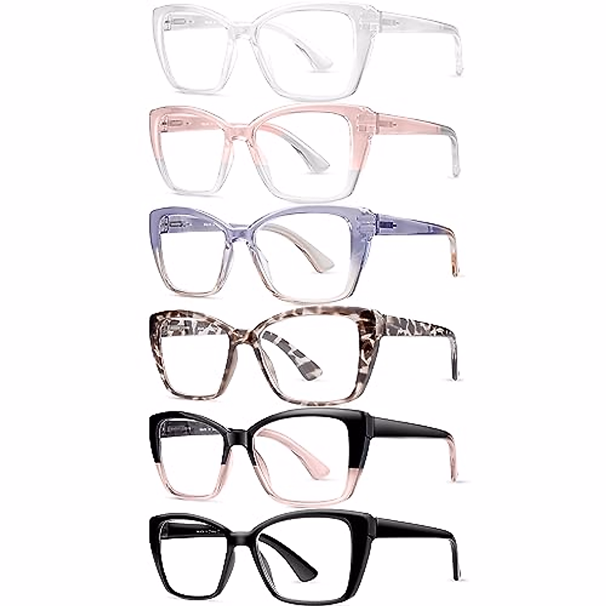 HOFANNO 6 Pack Stylish Reading Glasses for Women 1.5 Blue Light Blocking Readers Cateye Eyeglasses with Spring Hinge