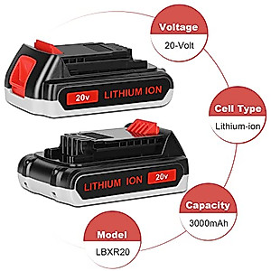 KUNLUN 2-Pack Replace Battery for Black and Decker 20V Lithium Battery 3000mAh, Replacement for Black & Decker 20 Volt Max LB20 LBX20 LBXR20 LB2X4020 LBXR2020 LST220 Battery