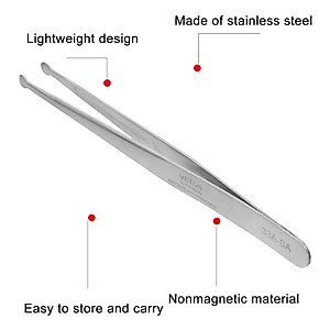 TEHAUX Round Tip Tweezers, Stainless Steel Tweezers Eyebrow Hair Removal Tweezers Stamp Tweezers Multifunctional Tweezers for Jewelry Crafts Stamp