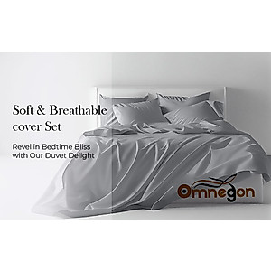 Omnegon Oversized King 120x98 Size 3-Pieces Duvet Cover 800 TC 100% Egyptian Cotton Luxury Soft & Breathable Comforter Cover 3 PC Duvet Set Zipper Closure & Corner Ties, Silver Grey Solid