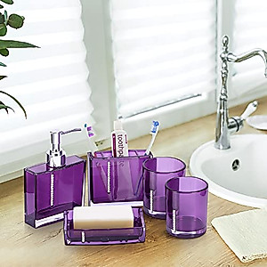Zerodis 5pcs Purple Bathroom Accessory Set, Acrylic Bathroom Accessories Sets Bathroom Vanity Countertop Accessory Set for Home…