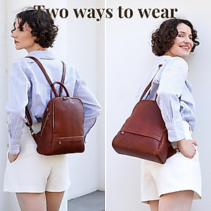 Time Resistance Leather Backpack Convertible to Shoulder Bag Full Grain Real Leather Travel Versatile Bag (Cognac)