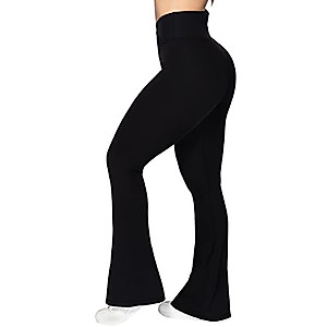 Sunzel Flare Leggings, Crossover Yoga Pants for Women with Tummy Control, High-Waisted and Wide Leg Black