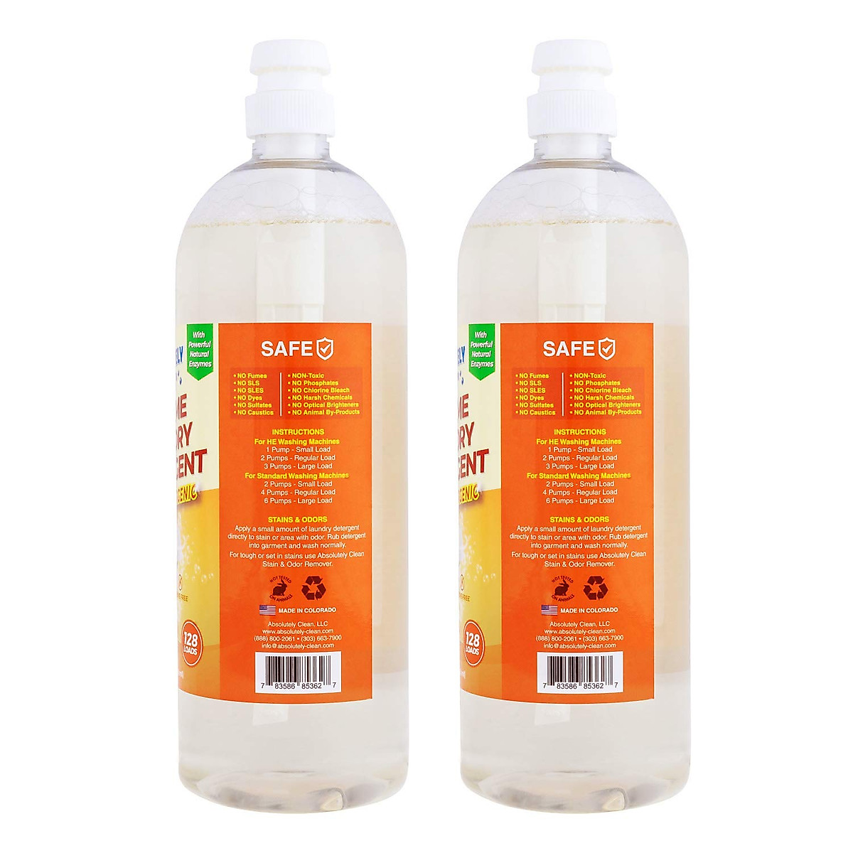 Amazing Natural Based Laundry Detergent Liquid (256 Loads) - Powerful Natural Enzymes - USA Made (32oz Bottle)