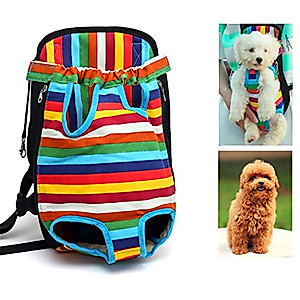 XIAOYU Pet Carrier Backpack, Adjustable, Hands-Free, Legs Out and Breathable Pet Dog Cat Front Carrier Backpack for Walking, Hiking, Biking Travel, Outdoor and Motorcycle, Multicolor, S