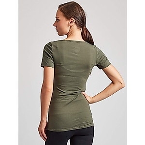 Kalon Women's 4-Pack V-Neck T-Shirt Base Layer (Medium, Earth Tones)