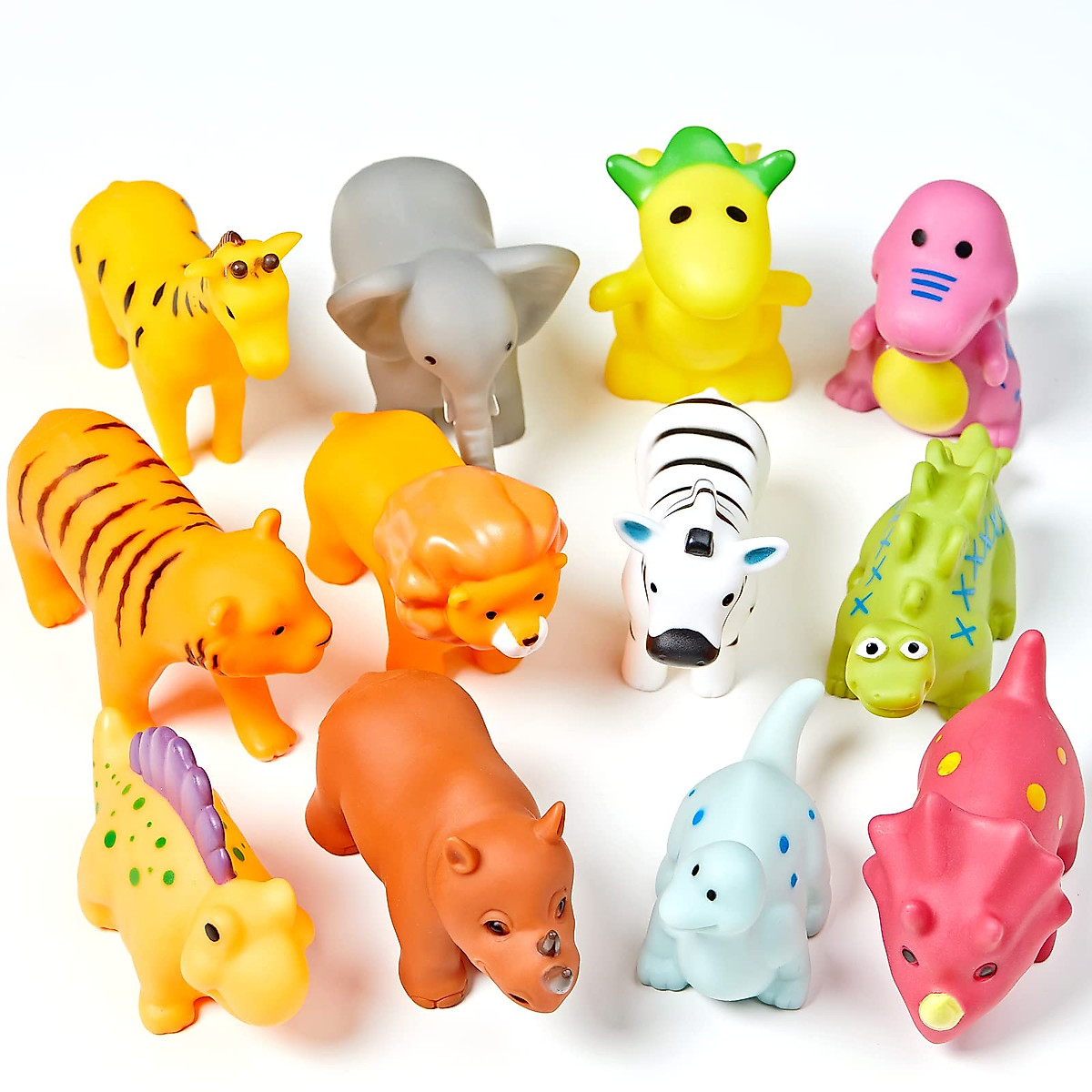 XY-WQ Bath Toys No Hole, for Infants 6-12& Toddlers 1-3, No Hole Bathtub Toys (Dinosaur+Animal, 12 Pcs with Mesh Bag)