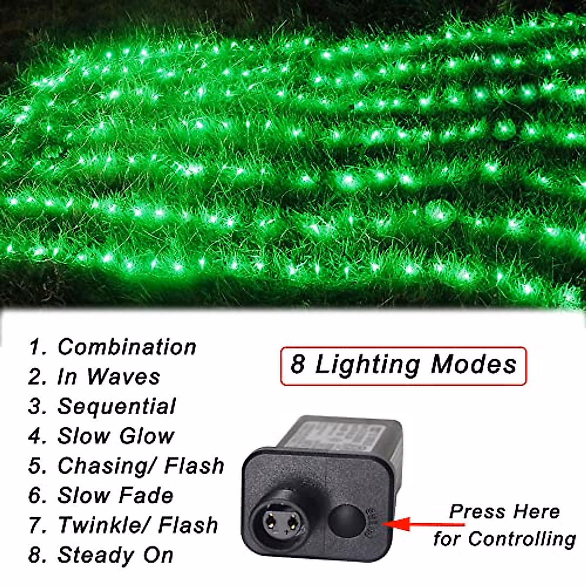 Pooqla 14.8x4.9ft Net Lights, 300 LED St Patricks Day Lights Outdoor Green Lights with 8 Lighting Modes, Connectable Waterproof Mesh String Fairy Lights for Bushes Tree Garden St. Patrick's Day Decor