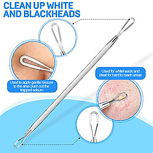 Teenitor Pimple Extractor Acne Treatment Tool Surgical Grade Blackhead Comedone Removal 2-in-1 Popper Tool for Face Nose Blackhead Extractor Tool Silver