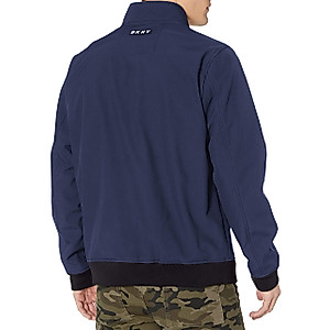 DKNY Men's Stand Collar Softshell Track Bomber Jacket, Navy, Large