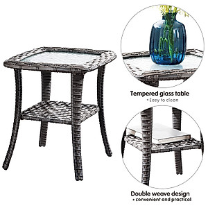 XIZZI Patio Furniture Outdoor Sectional Sofa Swivel Rocking Chairs 11 Piece All Weather PE Rattan Wicker Conversation Sets with Fire Pit Table for Backyard Deck Garden,Denim Blue