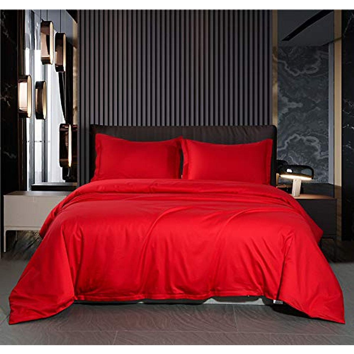 Colourful Snail 100-Percent Cotton Duvet Cover Set, Hidden Zipper Closure, Ultra Soft, Easy Care and Durable, Simple Bedding Style, Queen, Red