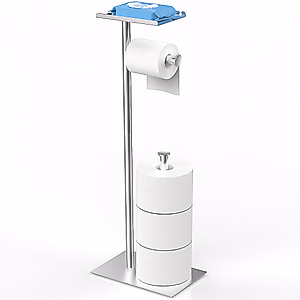 CISILY Silver Stainless Steel Toilet Paper Holder Stand with Phone Shelf, Bathroom Toliet Decor Decoration. Tissue Paper Roll Holder Free Standing Storage, Rv Accessories